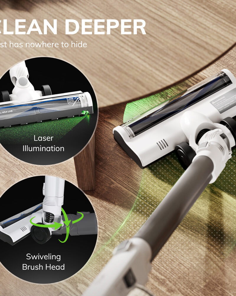 MIUI Powerful Cordless Vacuum Cleaner with Electric Brush, Green Light ...